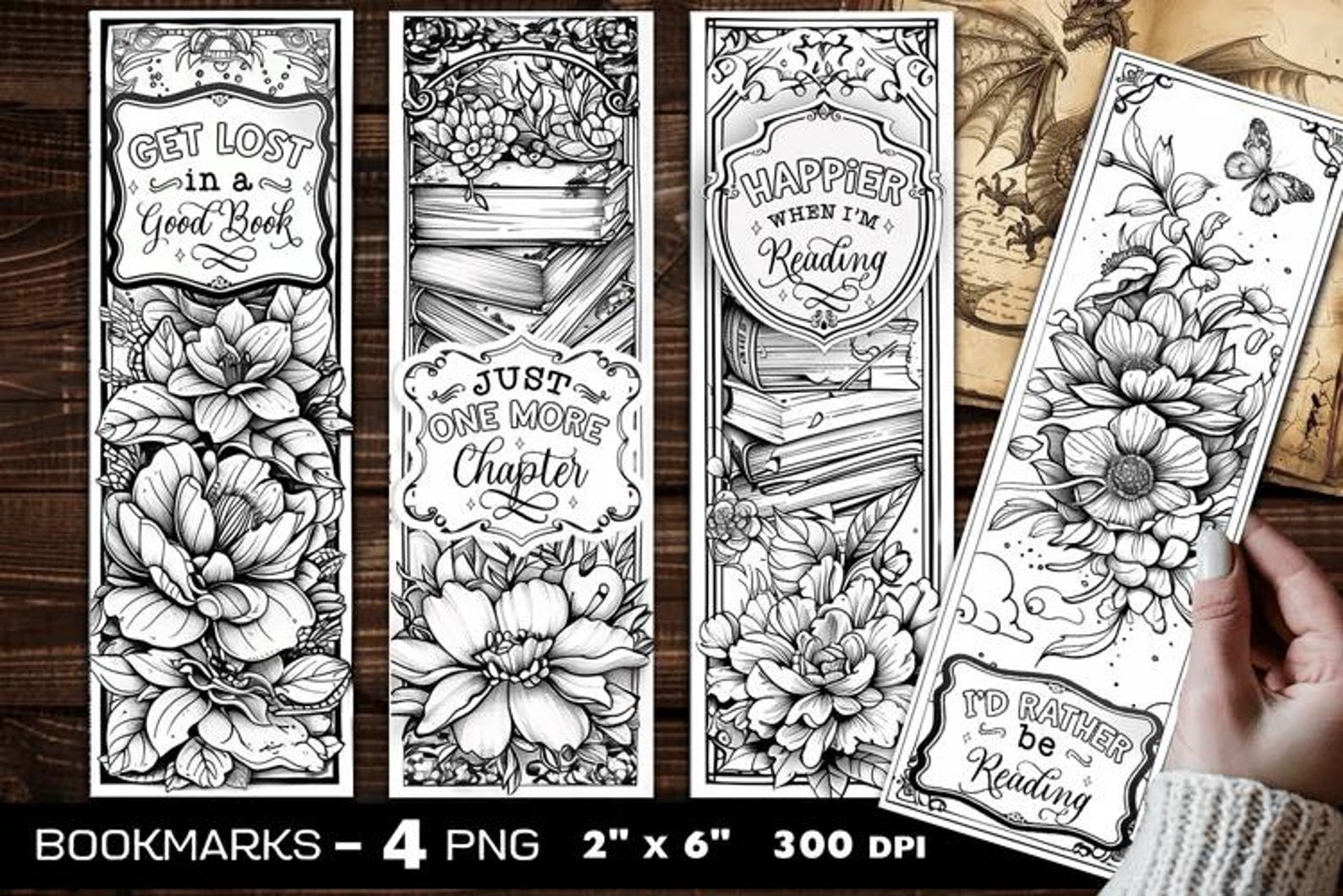 Floral Bookmark Coloring Page – Printable DIY Bookmark for Adults ...