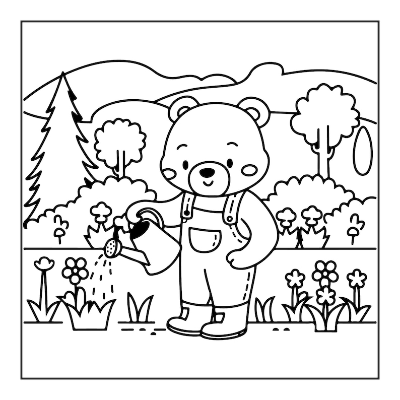 Floral Teddy Bear Coloring Page – Printable Digital Download for Kids ...