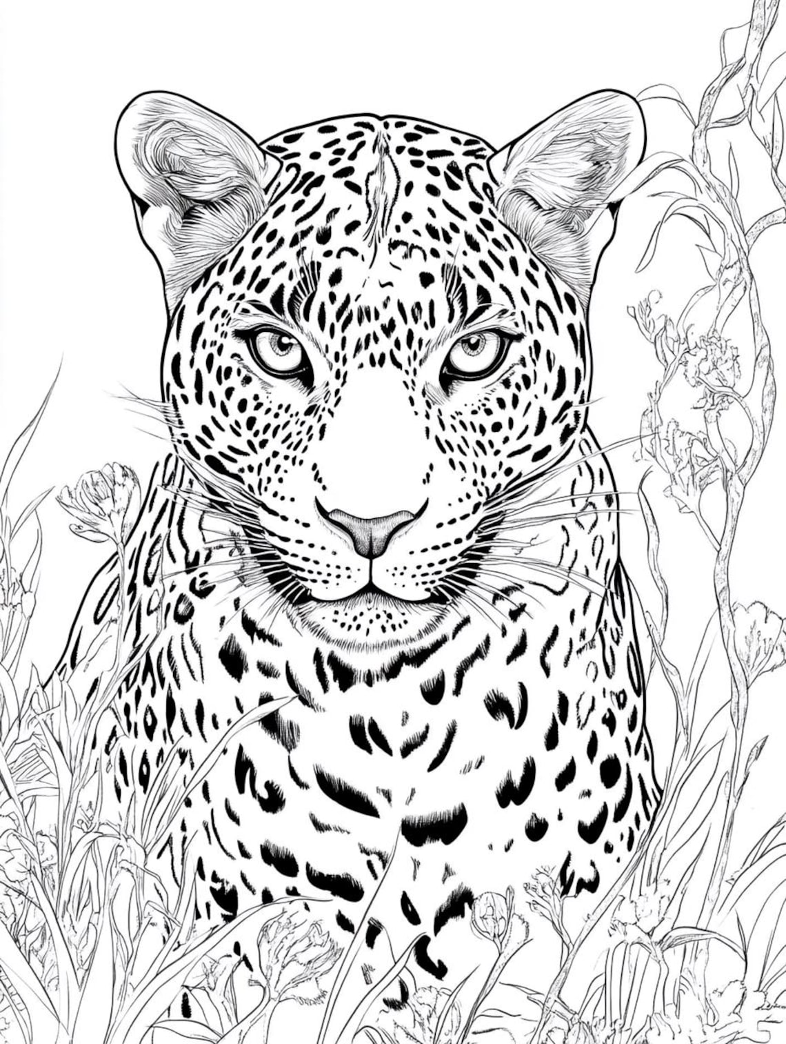 Leopard Coloring Page: Printable Animal Art for Kids & Adults (digital ...