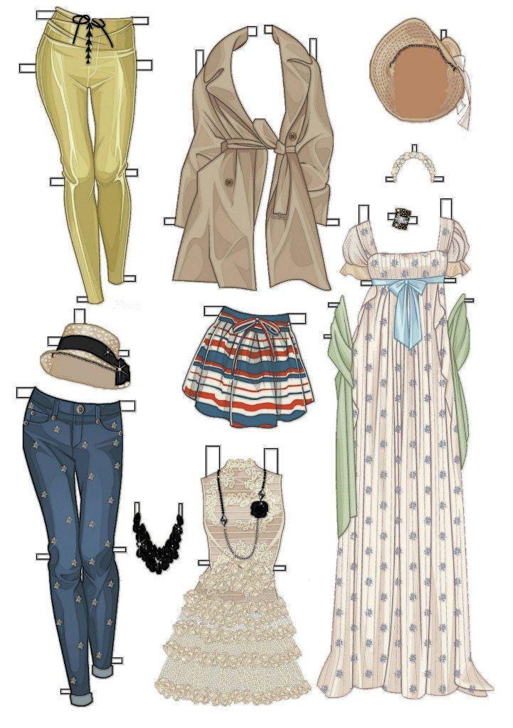 Printable Fashion Paper Doll Set: DIY Mix-and-match Clothes (instant ...