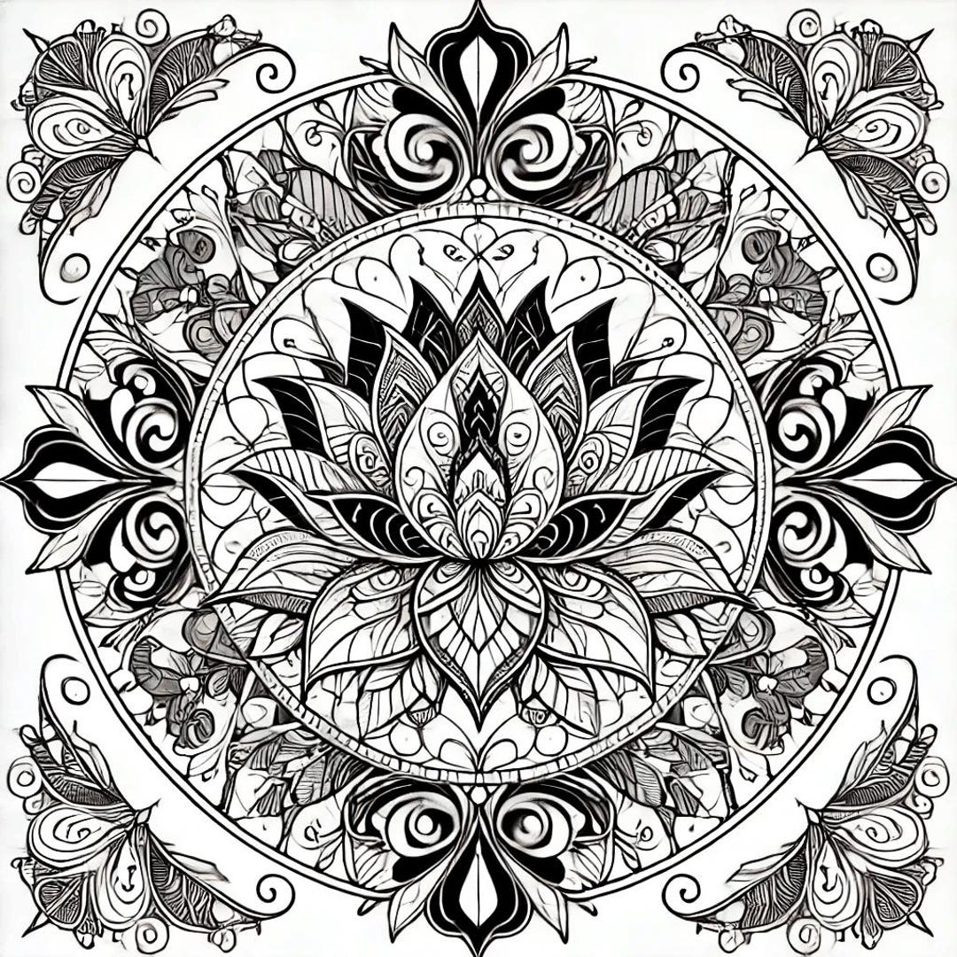 Lotus Flower Stained Glass-inspired Coloring Page - Printable Intricate ...