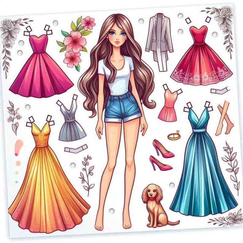 Kawaii Paper Doll Set – Printable Dress-up Doll Craft – DIY Cute Paper ...