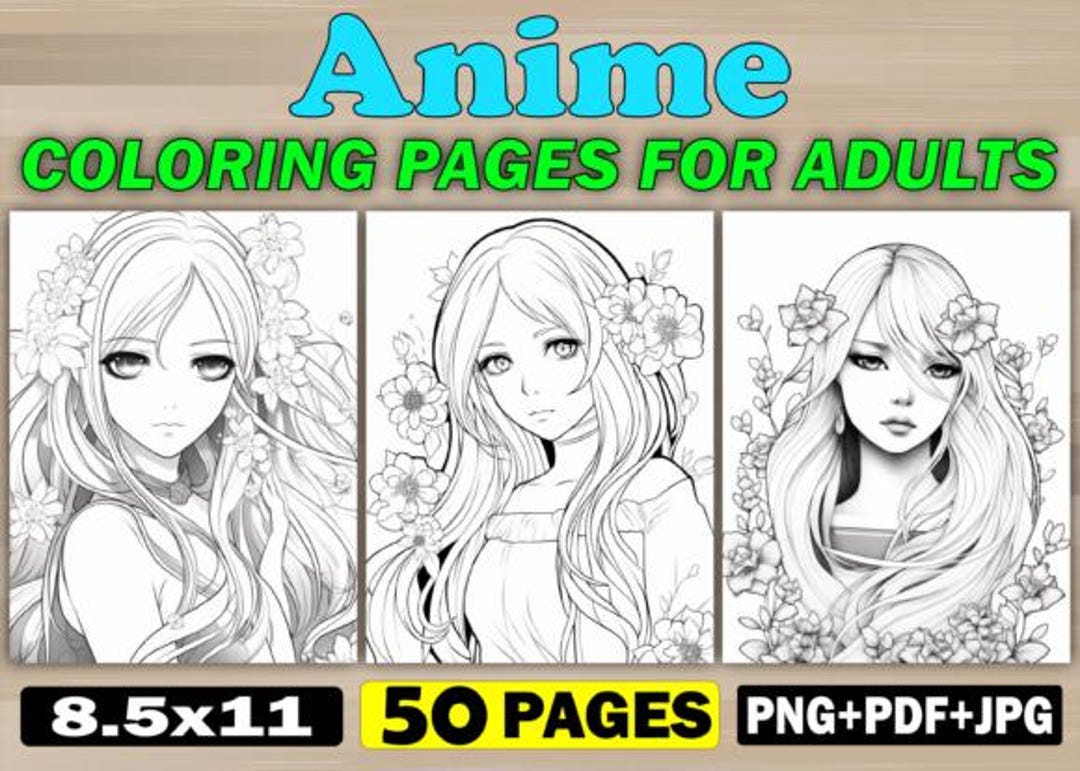 Anime Coloring Pages: Relaxing Manga Art for Adults & Kids (digital ...