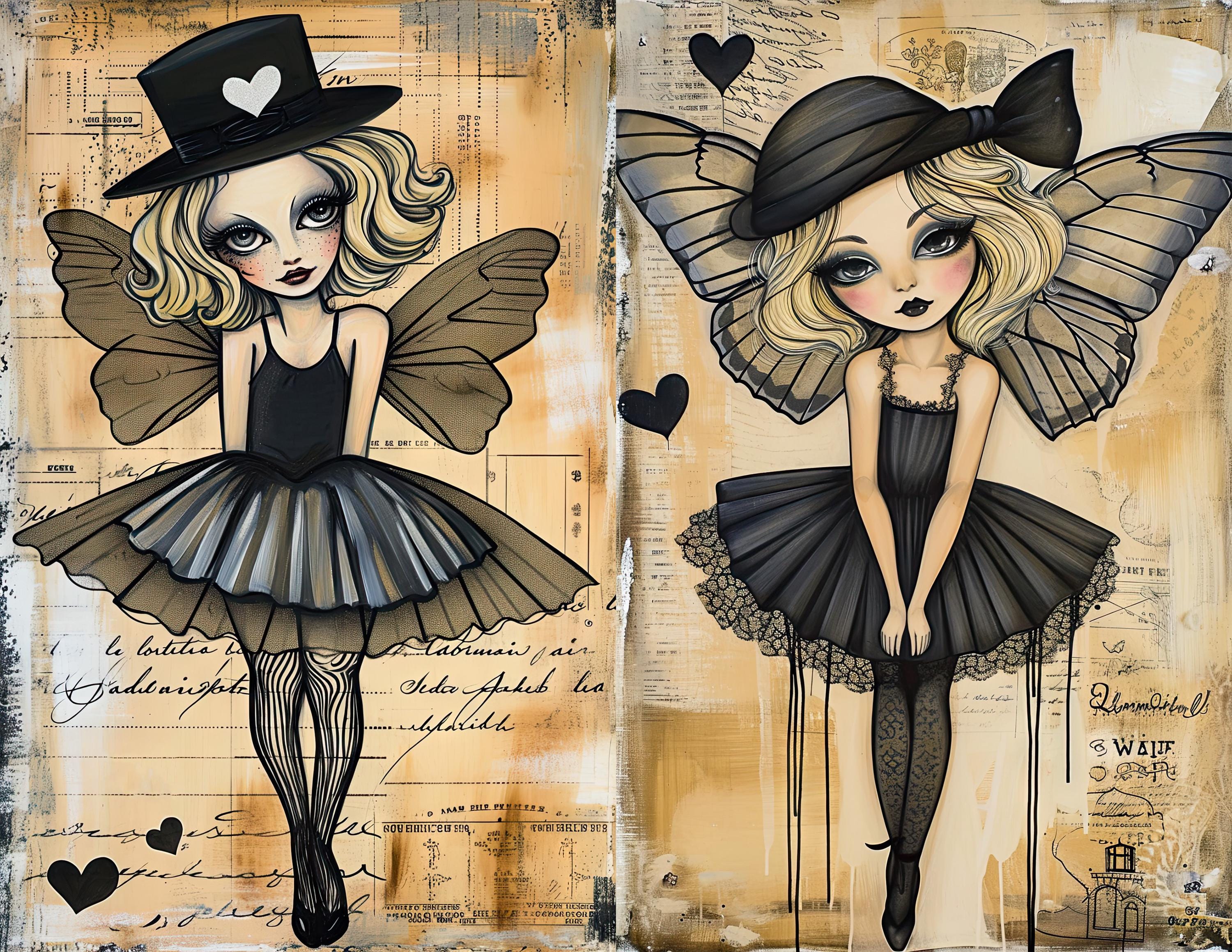 Whimsical Scrapbook Dolls Journal Art Print – Mixed Media Illustration ...