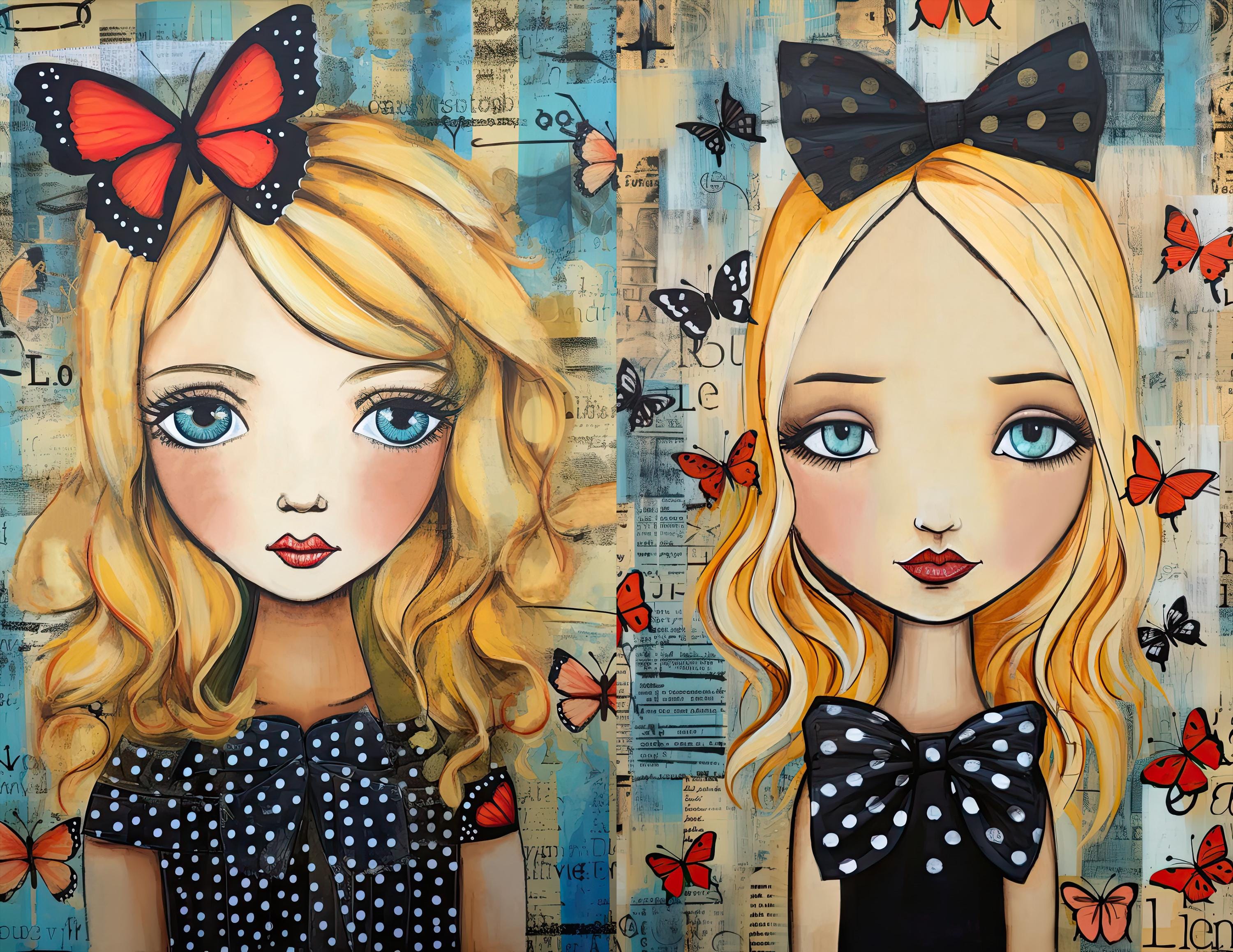 Whimsical Scrapbook Dolls Journal Art Print – Mixed Media Illustration ...