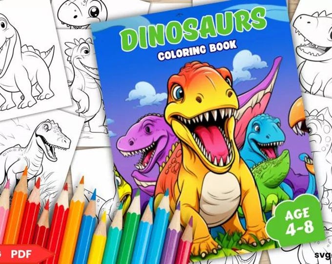 40 Dinosaur Coloring Pages |book | Kids Ages 4,5,6,7,8,9,10 | Fun ...