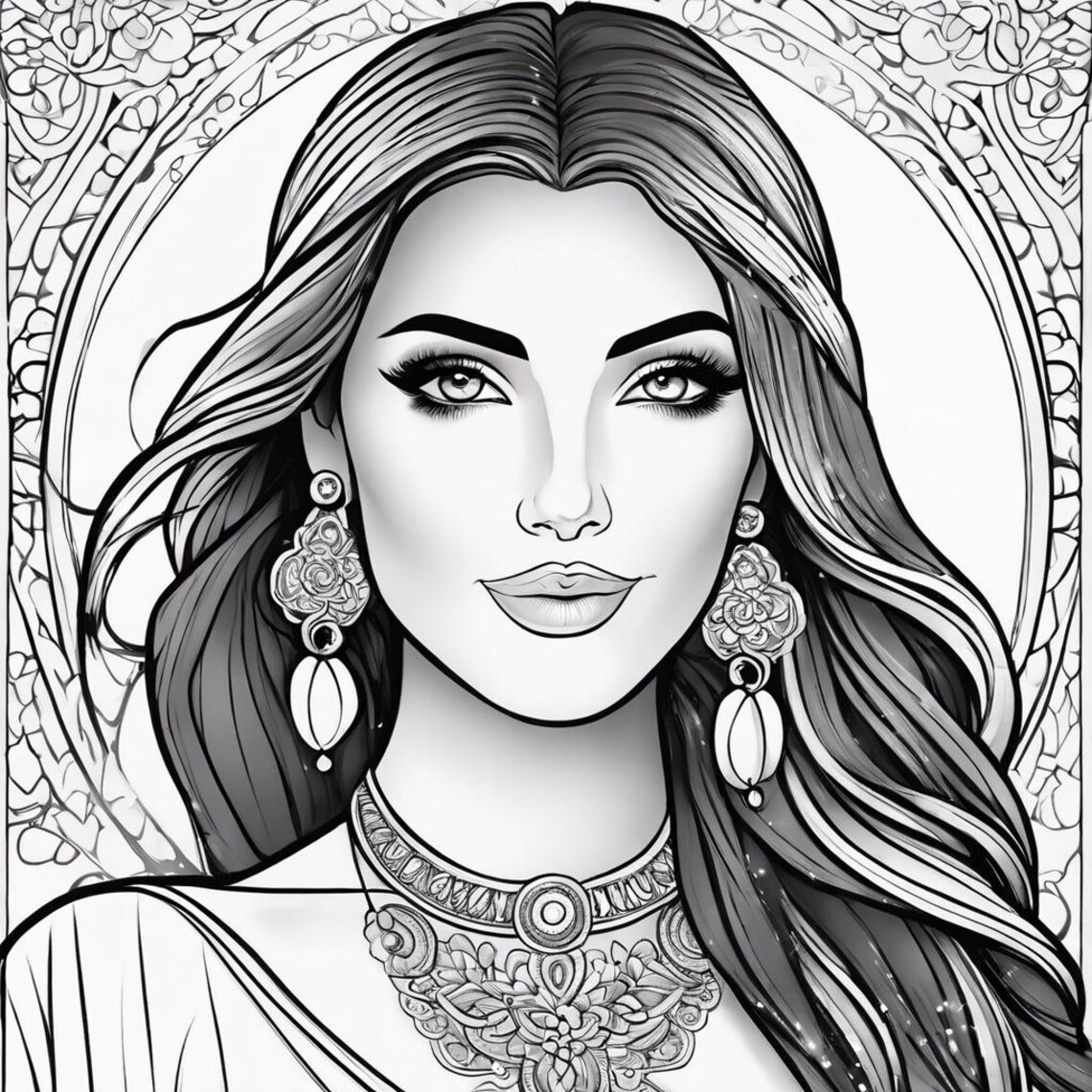 Elegant Woman Portrait Coloring Page: Printable Art Therapy (PDF) - Etsy