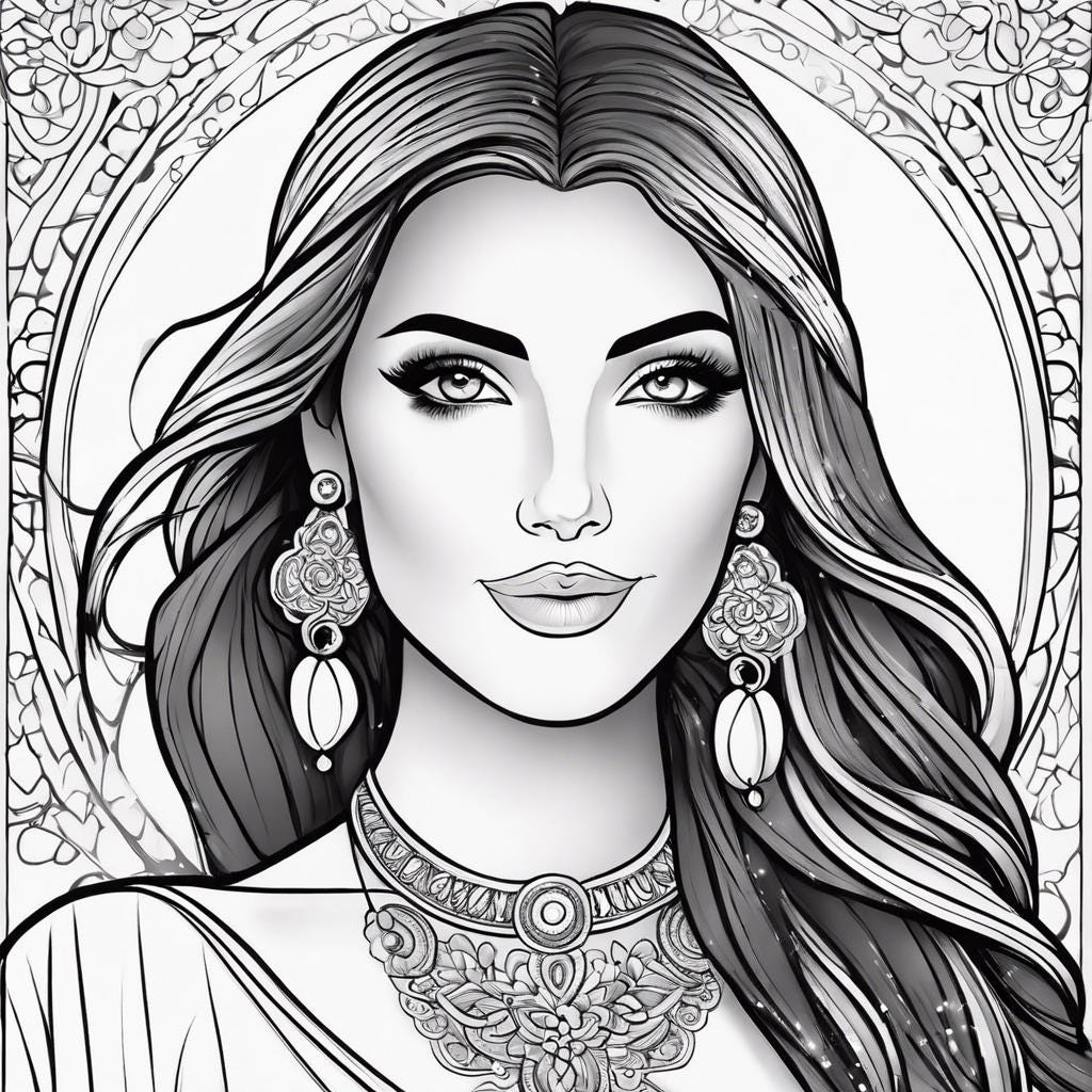 Elegant Woman Portrait Coloring Page: Printable Art Therapy (PDF) - Etsy