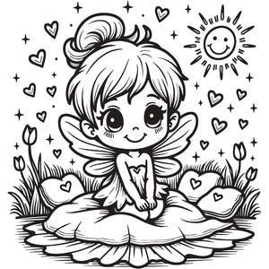 Enchanting Flower Fairy Coloring Page | Printable Fairy Coloring Sheet ...