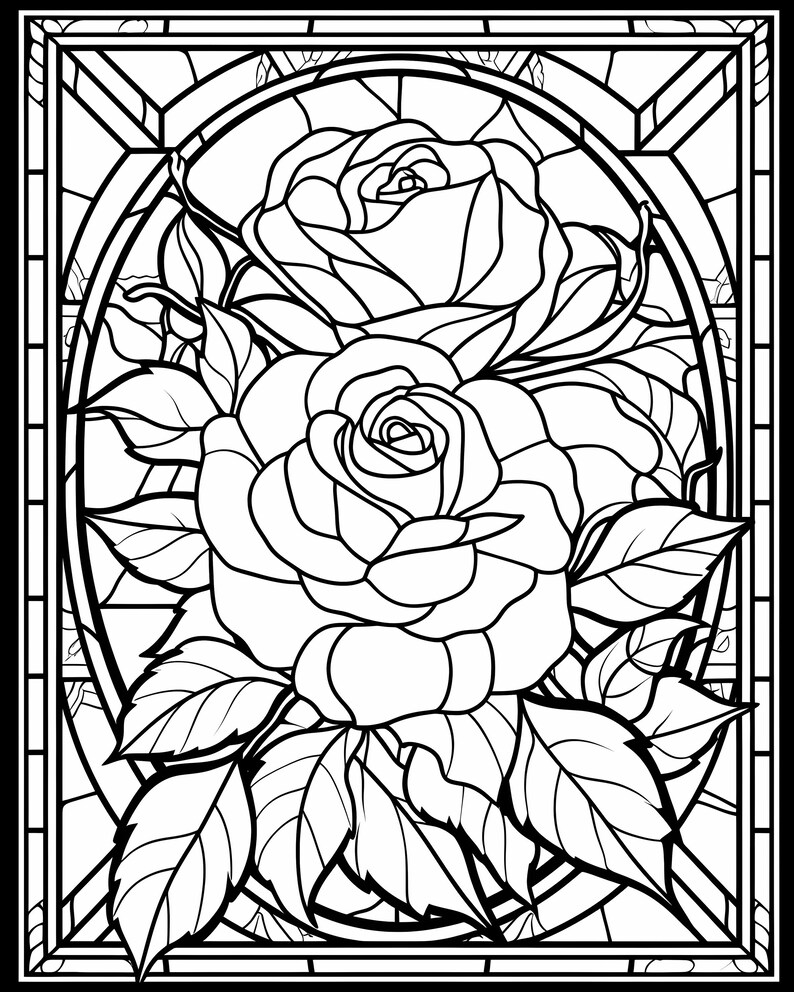 Flowers Stained Glass Coloring Pages for Adults – Printable Floral ...