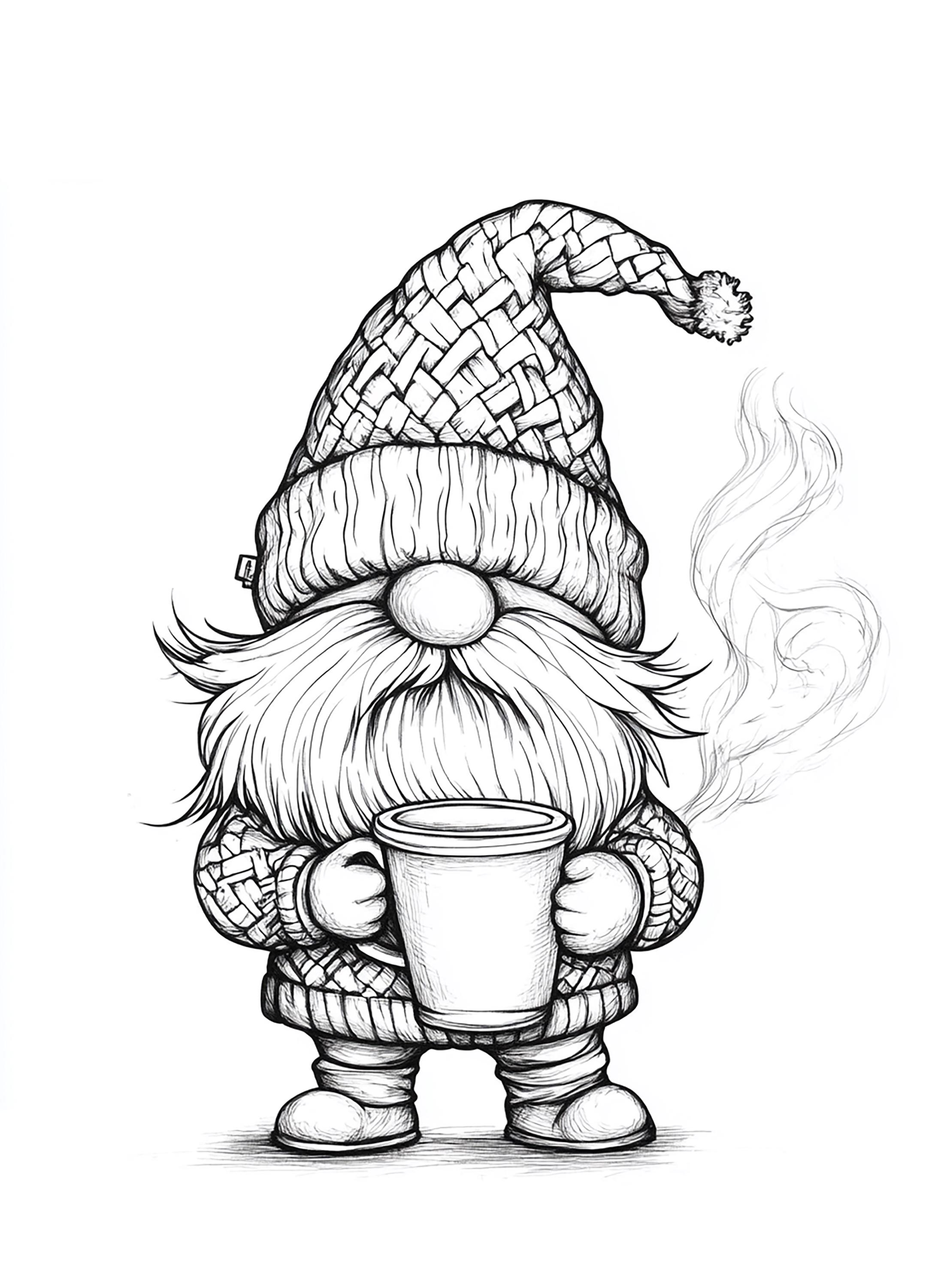Cozy Gnome Coloring Page – Winter Gnome With Hot Drink - Etsy