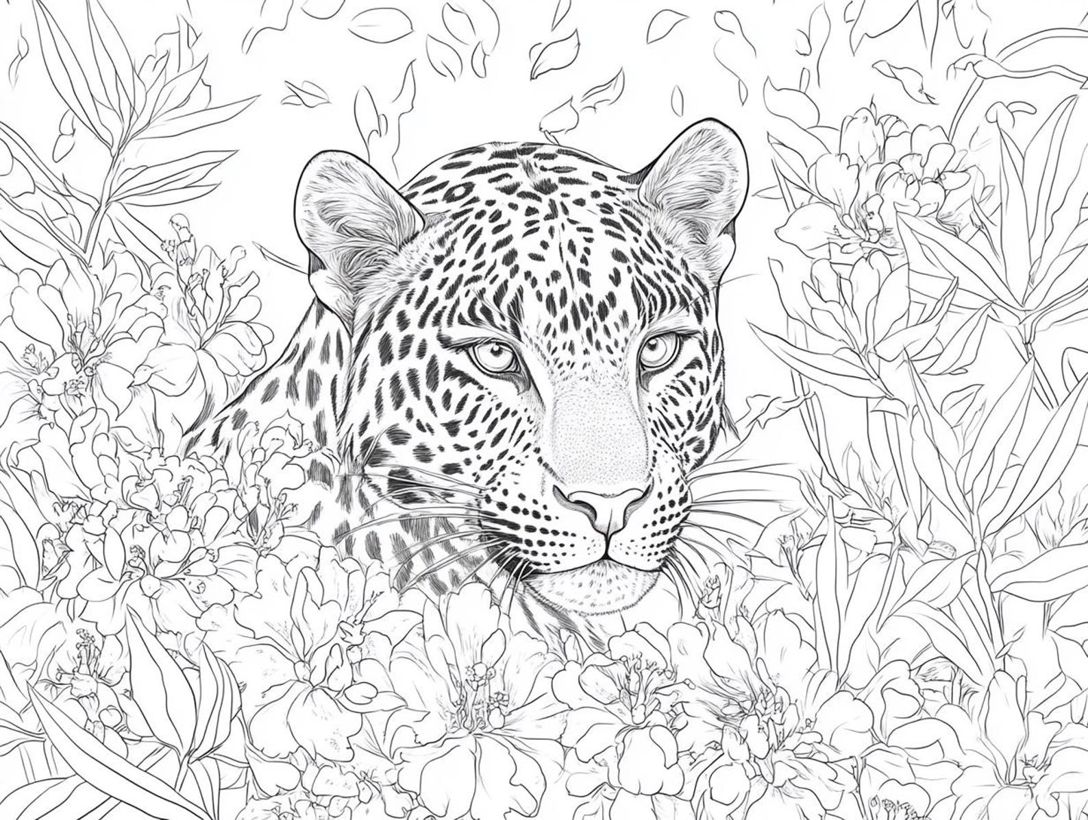 Leopard Coloring Page: Printable Animal Art for Kids & Adults (digital ...