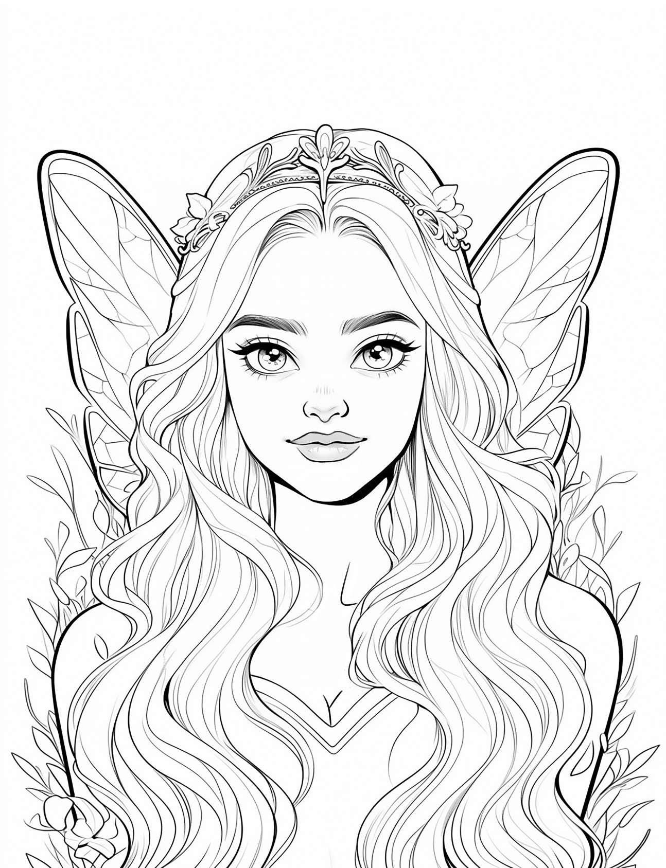 Fairy Princess Coloring Page: Floral Fantasy Art (PDF) - Etsy