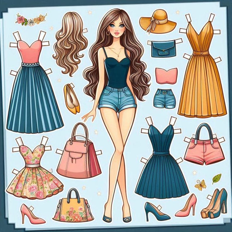 Kawaii Paper Doll Set – Printable Dress-up Doll Craft – DIY Cute Paper ...