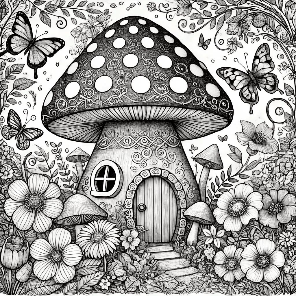 Mushroom House Coloring Page: Whimsical Fairy Cottage (digital Download ...