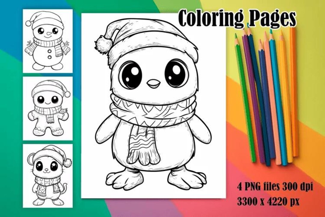Adorable Winter Penguin Coloring Pages – 4 Printable Pngs (3300x4220 Px ...