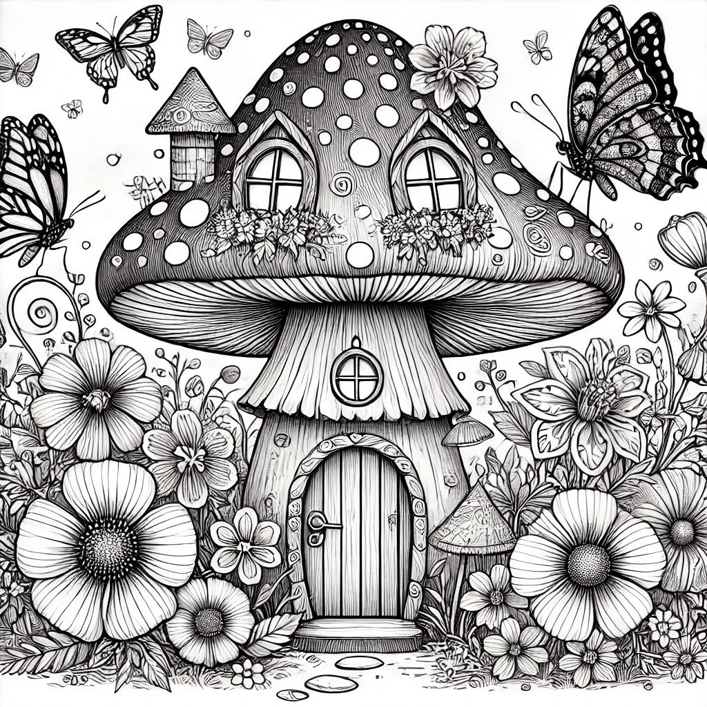 Mushroom House Coloring Page: Whimsical Fairy Cottage (digital Download ...
