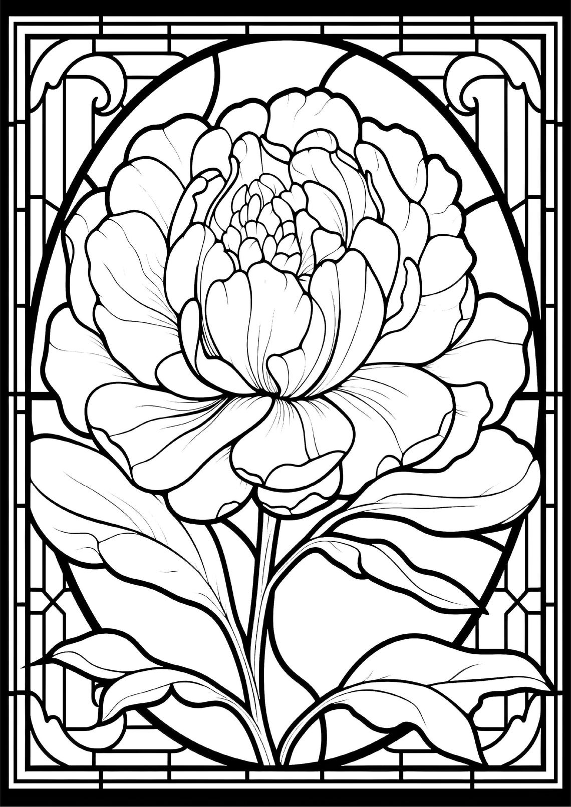 Flowers Stained Glass Coloring Pages for Adults – Printable Floral ...