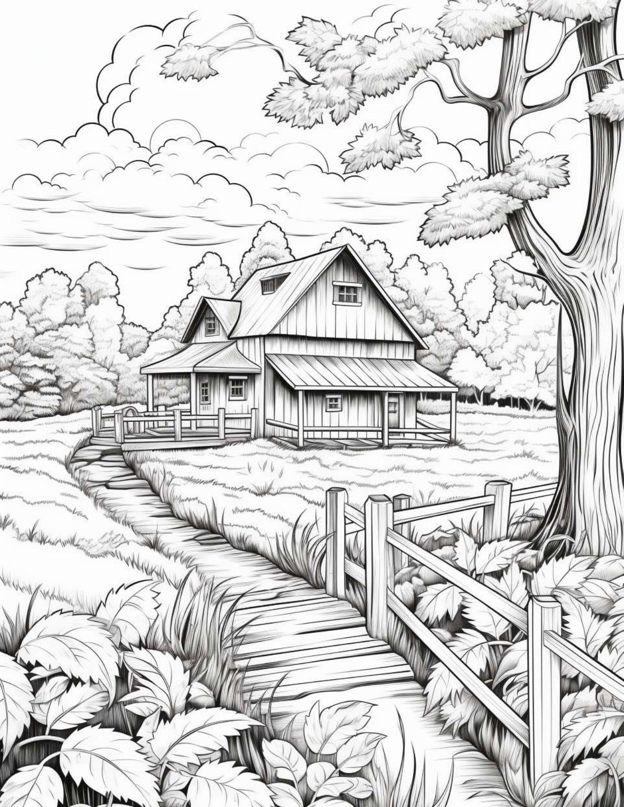 Cozy Autumn Mushroom House Coloring Page: Countryside Fall Scene ...