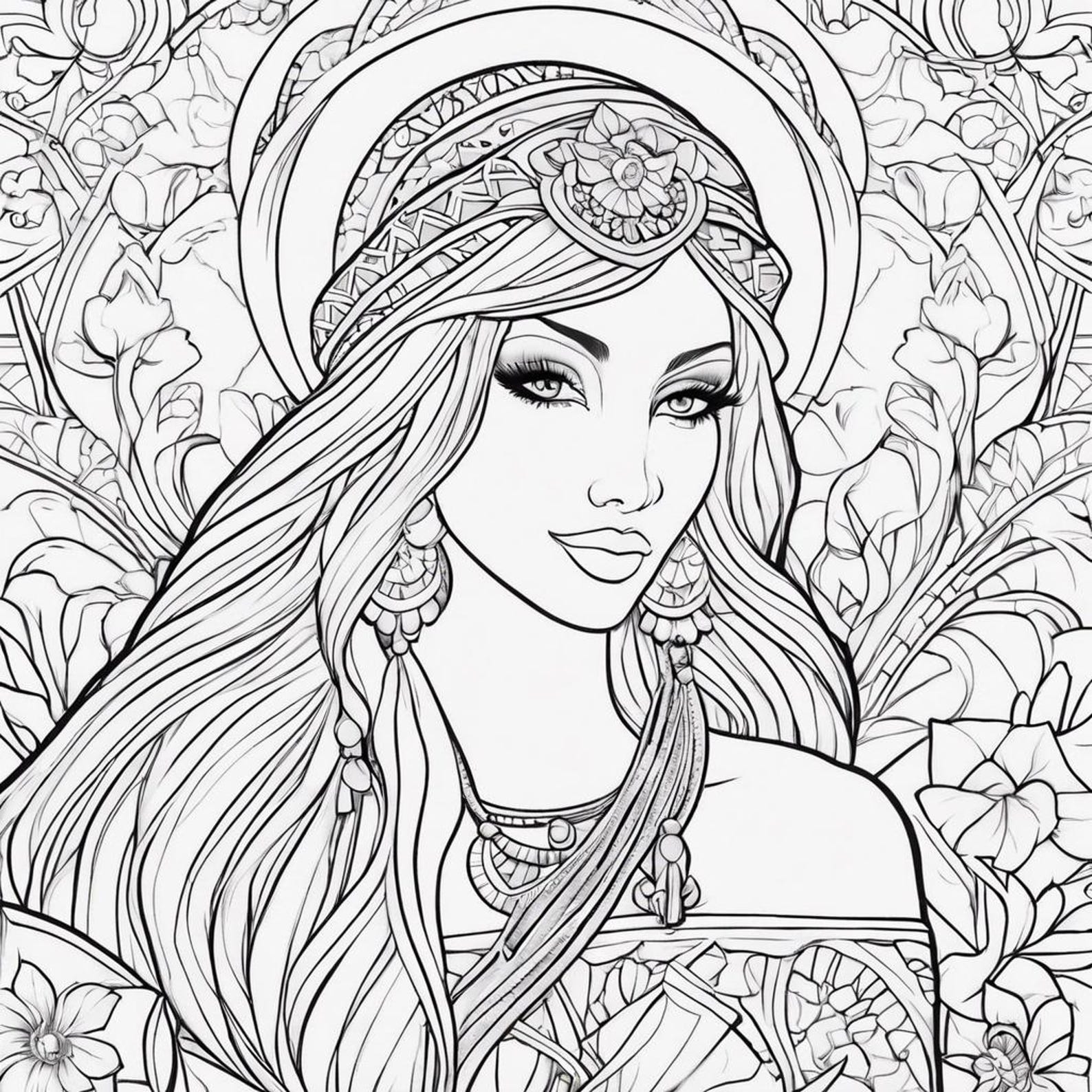 Elegant Woman Portrait Coloring Page: Printable Art Therapy (PDF) - Etsy