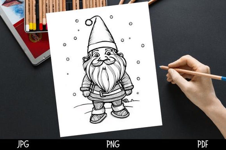 Cozy Gnome Coloring Page – Winter Gnome With Hot Drink - Etsy