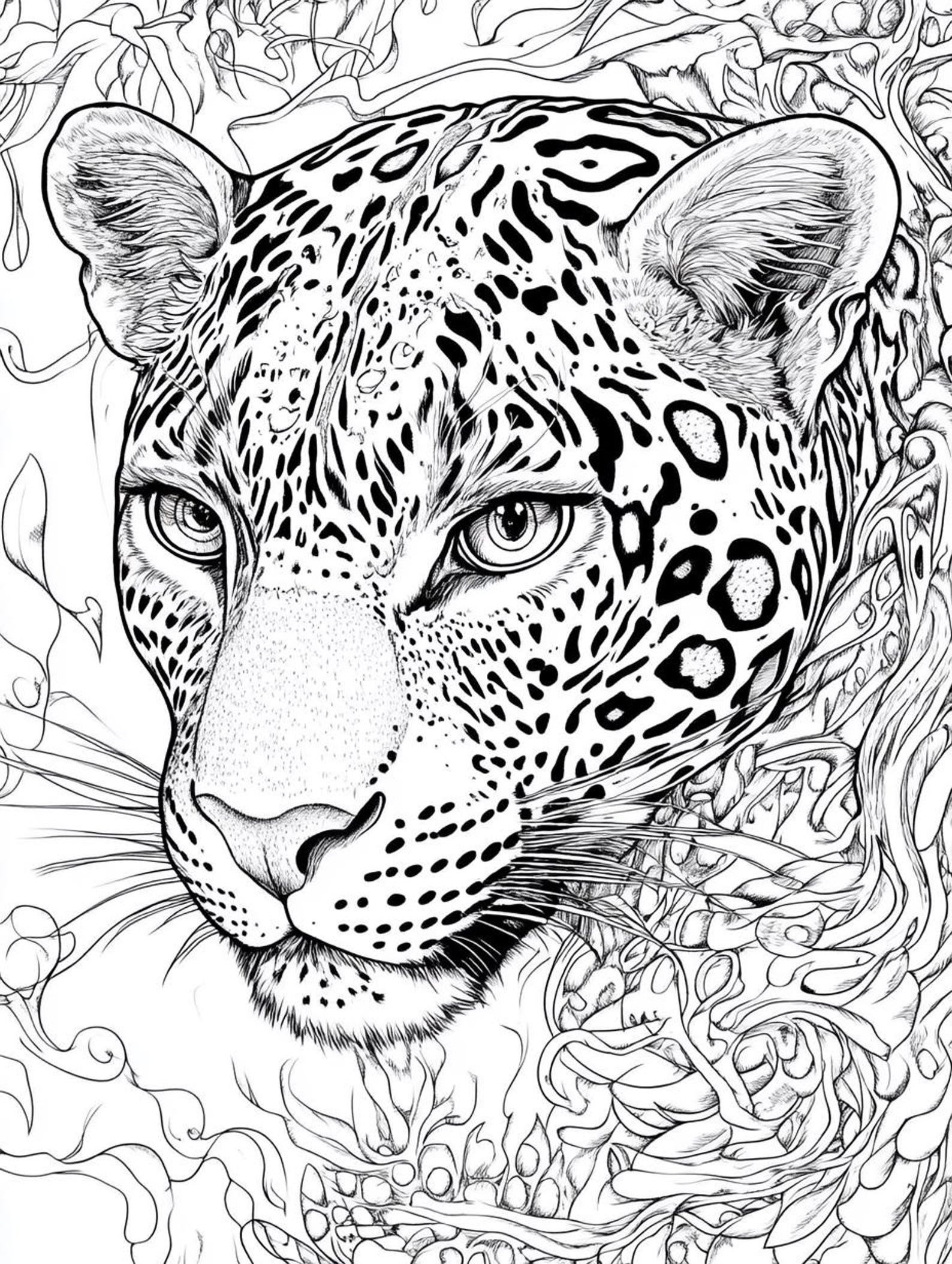 Leopard Coloring Page: Printable Animal Art for Kids & Adults (digital ...