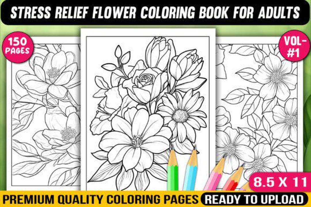 Stress Relief Flower Coloring Pages: Mindfulness Floral Art (digital ...