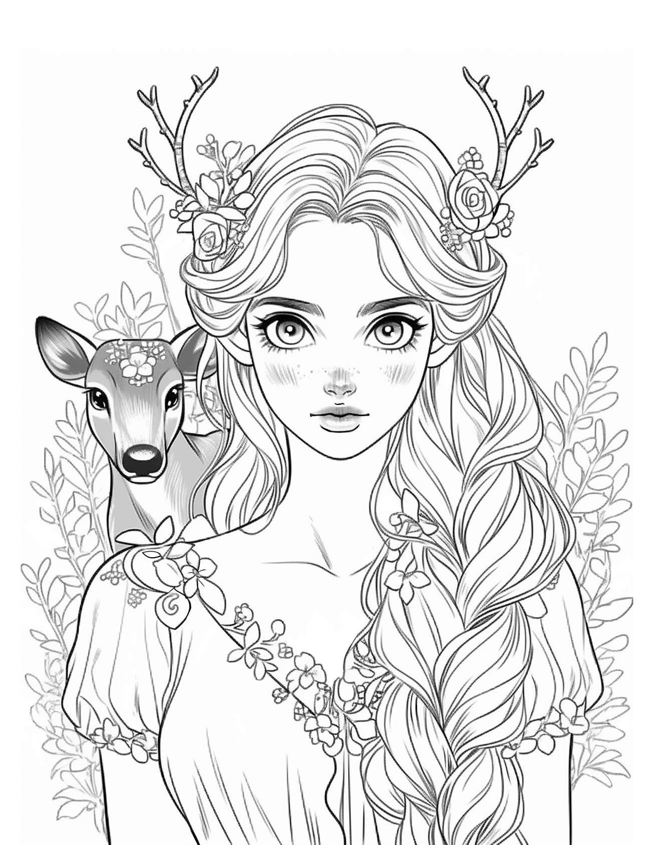 Fairy Princess Coloring Page: Floral Fantasy Art (PDF) - Etsy