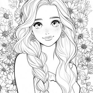 Fairy Princess Coloring Page: Floral Fantasy Art (PDF) - Etsy