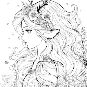 Fairy Princess Coloring Page: Floral Fantasy Art (PDF) - Etsy
