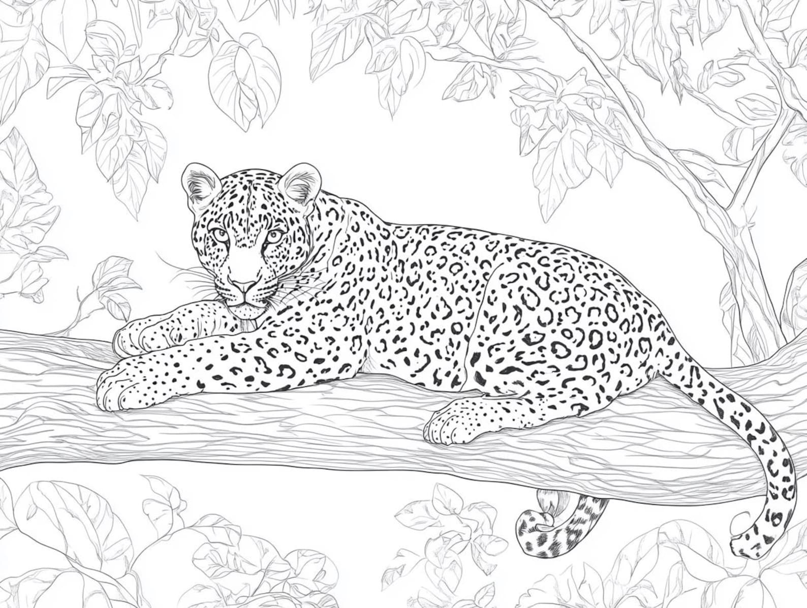 Leopard Coloring Page: Printable Animal Art for Kids & Adults (digital ...