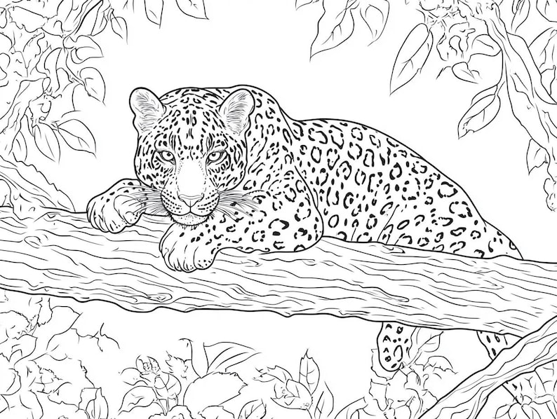 Leopard Coloring Page: Printable Animal Art for Kids & Adults (digital ...