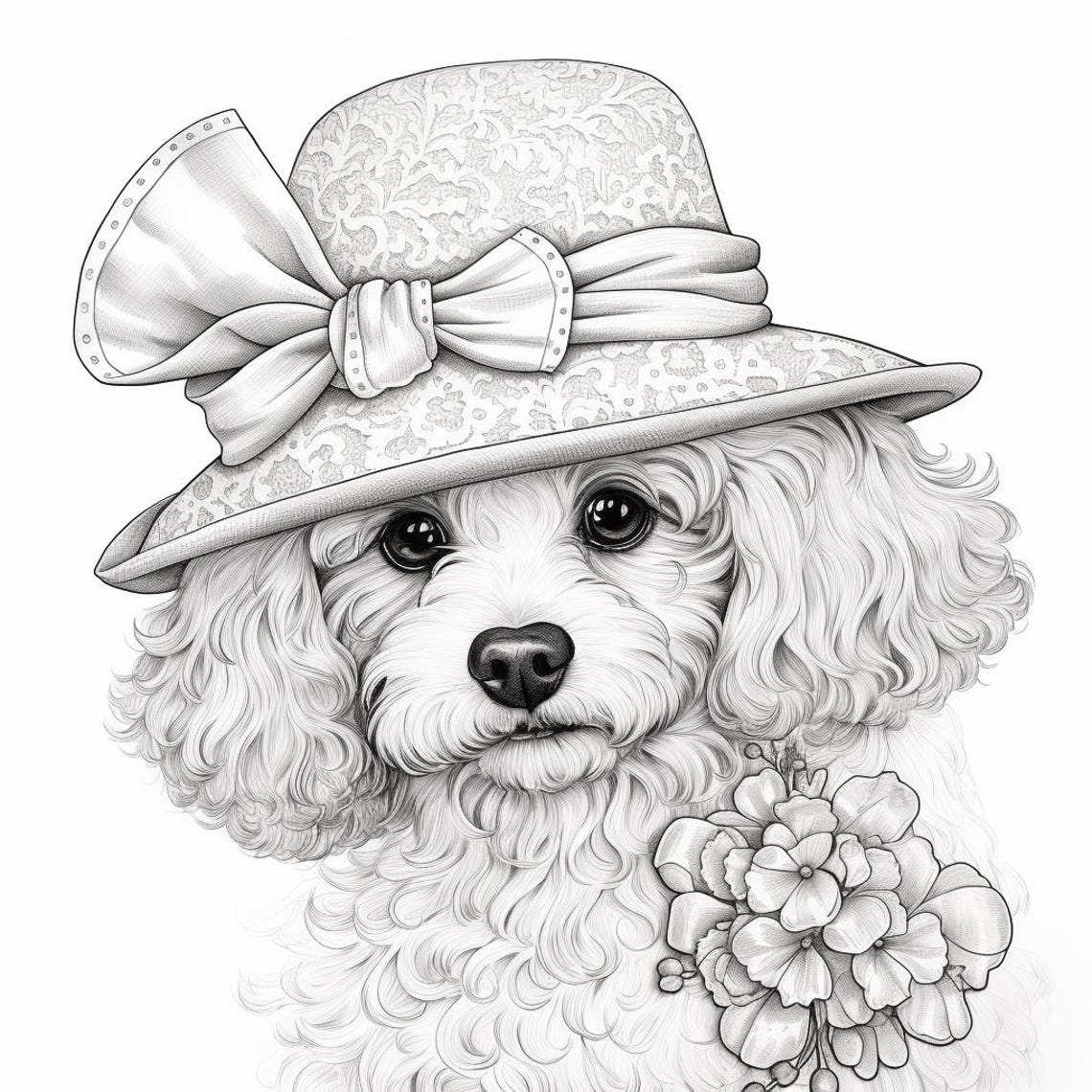 Puppy Coloring Page: Flowers & Butterflies, Printable Dog Art (digital ...