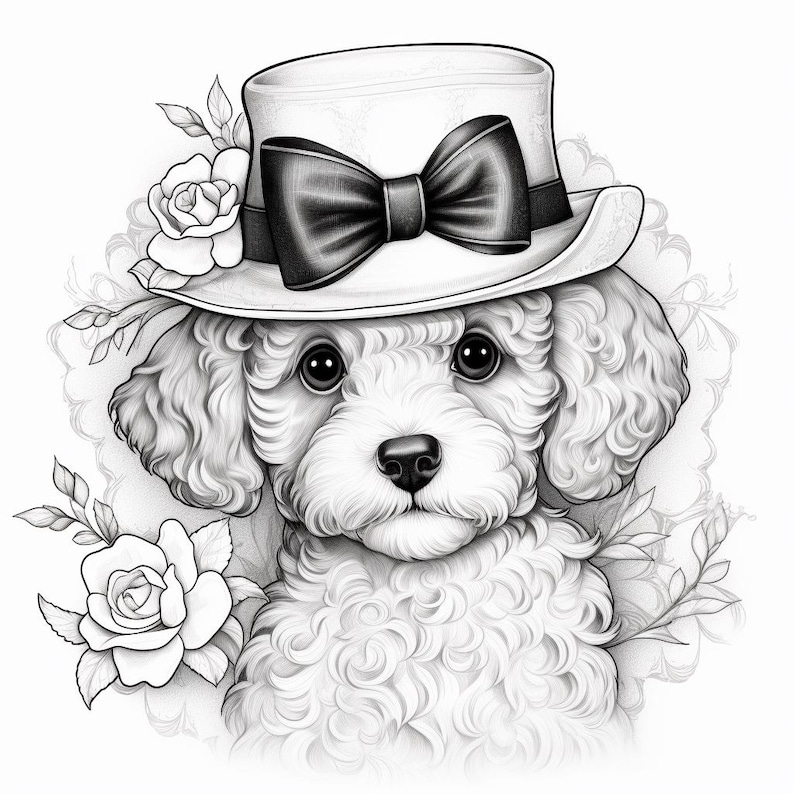 Adorable Puppy Coloring Page With Flowers & Butterflies – Printable ...