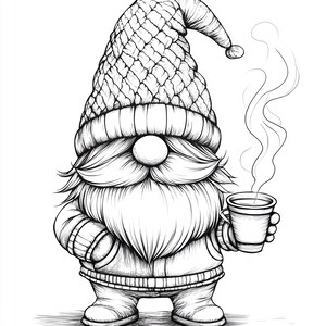 Cozy Gnome Coloring Page – Winter Gnome With Hot Drink - Etsy