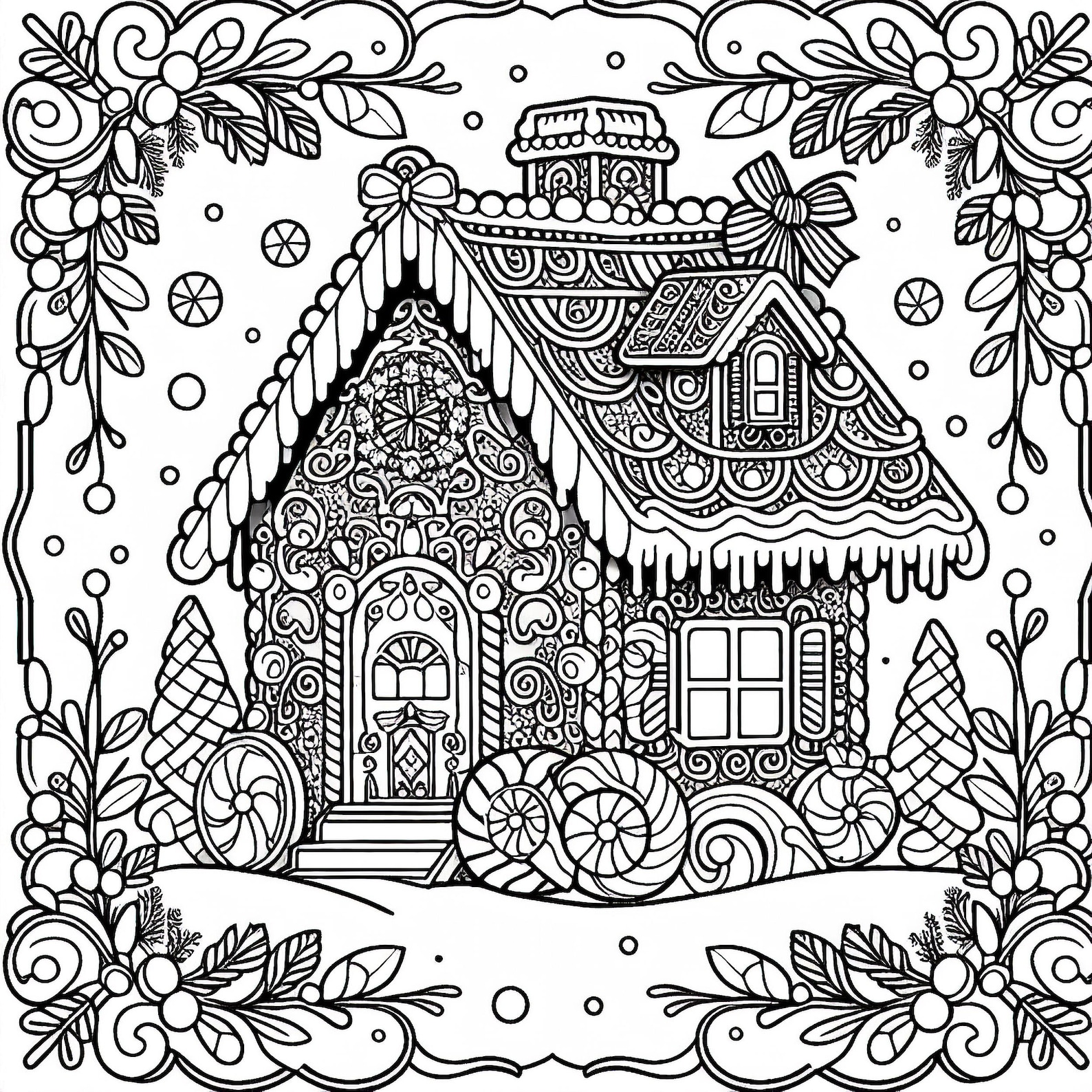 Printable Gingerbread House Coloring Page for Kids Adults – Christmas ...