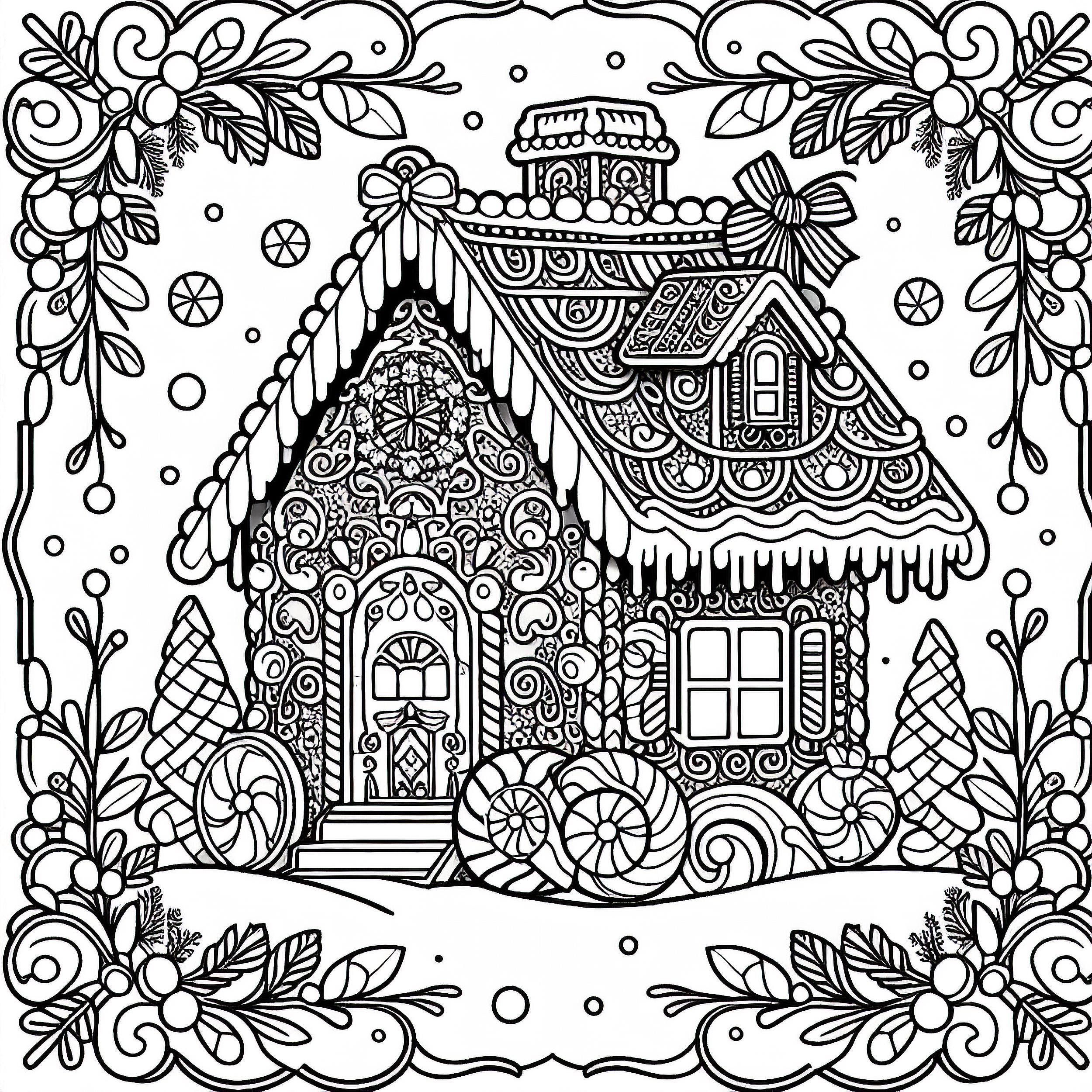 Printable Gingerbread House Coloring Page for Kids Adults – Christmas ...