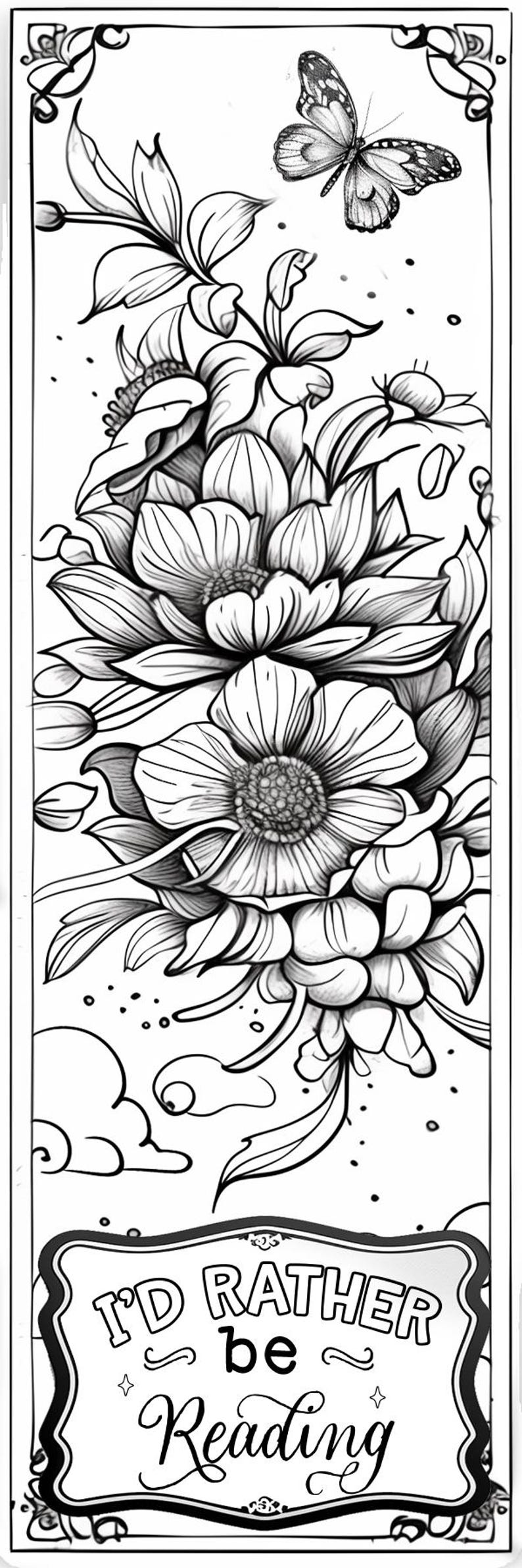 Floral Bookmark Coloring Page – Printable DIY Bookmark for Adults ...