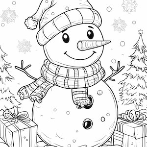 Snowman Christmas Tree Coloring Page: Holiday Fun (PDF) - Etsy