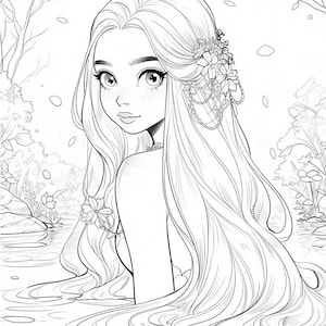 Fairy Princess Coloring Page: Floral Fantasy Art (PDF) - Etsy