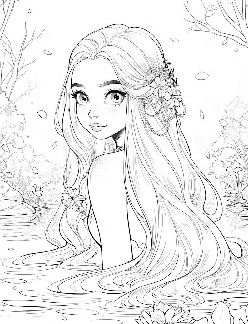 Fairy Princess Coloring Page: Floral Fantasy Art (PDF) - Etsy