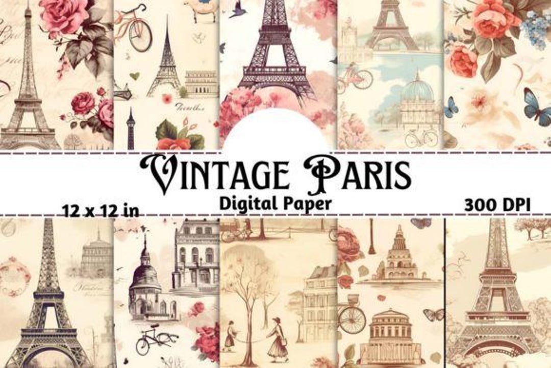 Vintage Paris Digital Paper: Eiffel Tower, Roses (digital Download) - Etsy