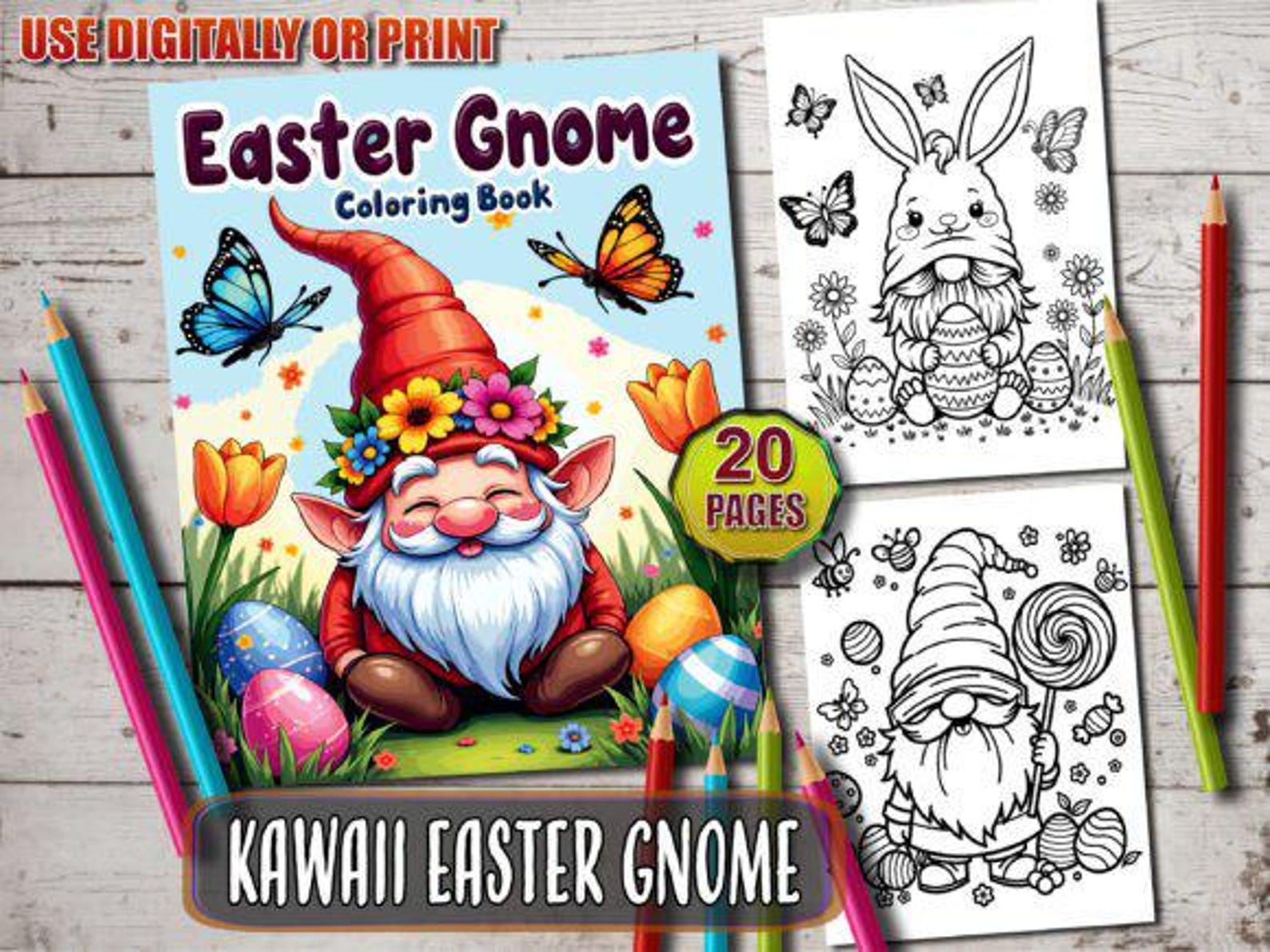 Kawaii Gnome Coloring Pages | Printable Cute Gnome Coloring Book for ...