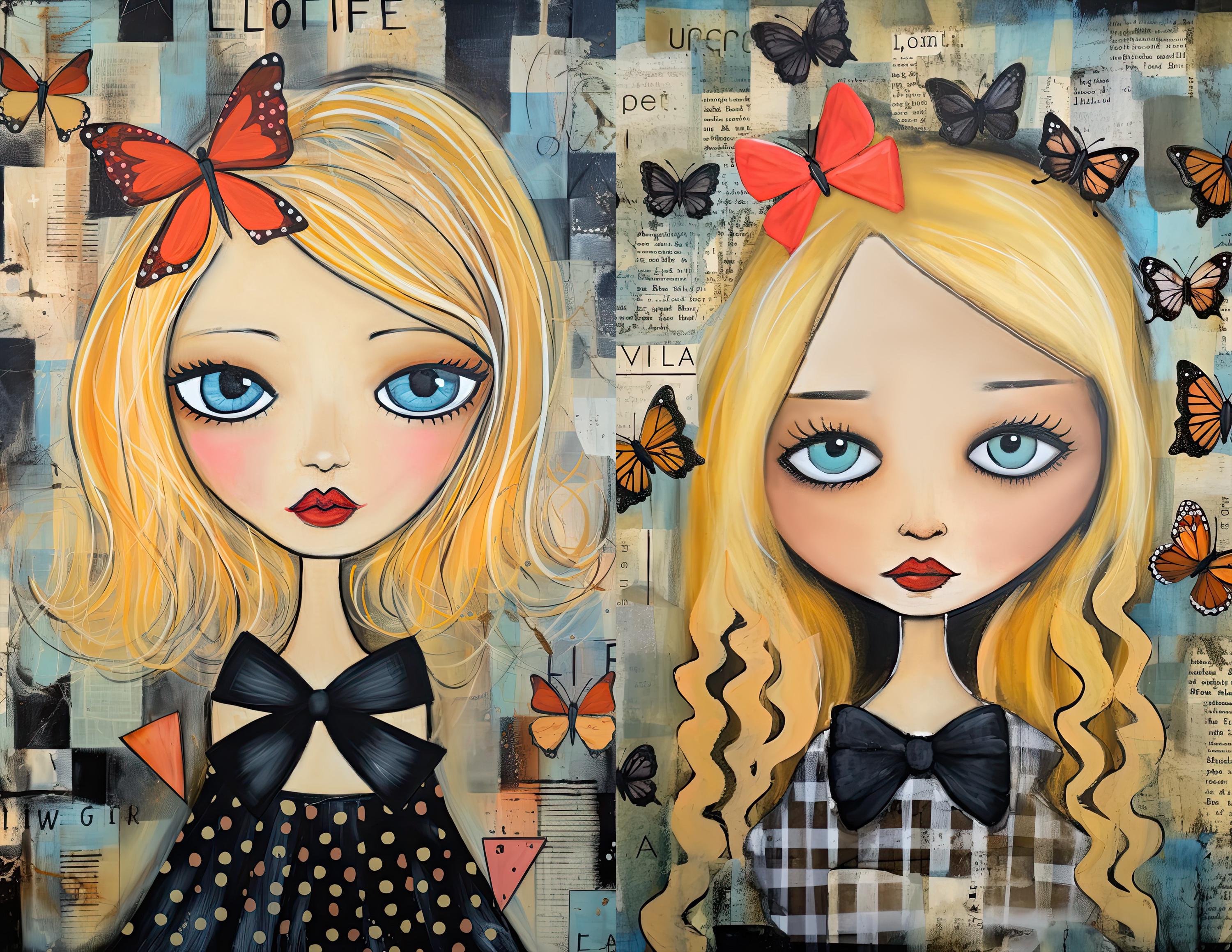 Whimsical Scrapbook Dolls Journal Art Print – Mixed Media Illustration ...