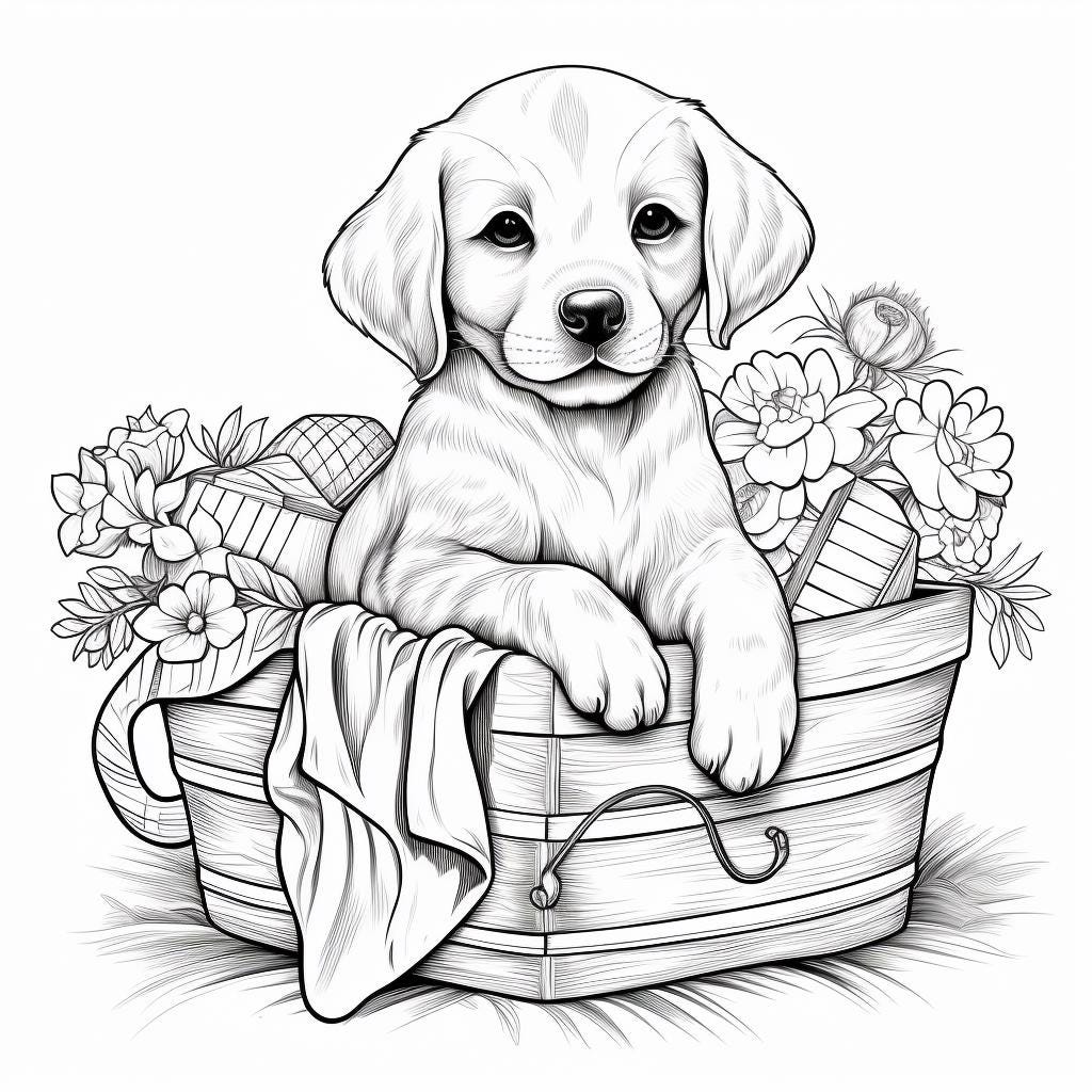Adorable Puppy Coloring Page With Flowers & Butterflies – Printable ...
