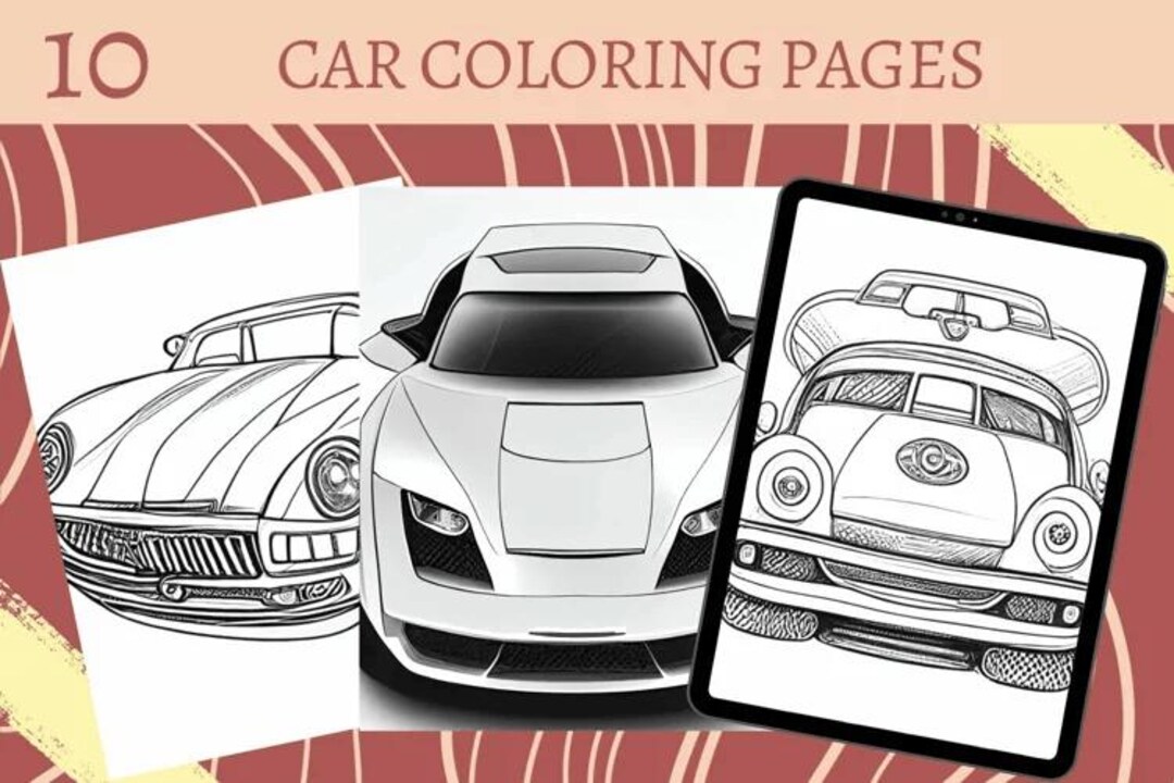 10 Car Coloring Pages Printable Vehicle Designs for Kids & Adults - Etsy