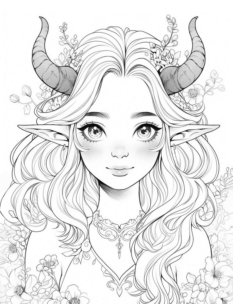 Fairy Princess Coloring Page: Floral Fantasy Art (PDF) - Etsy