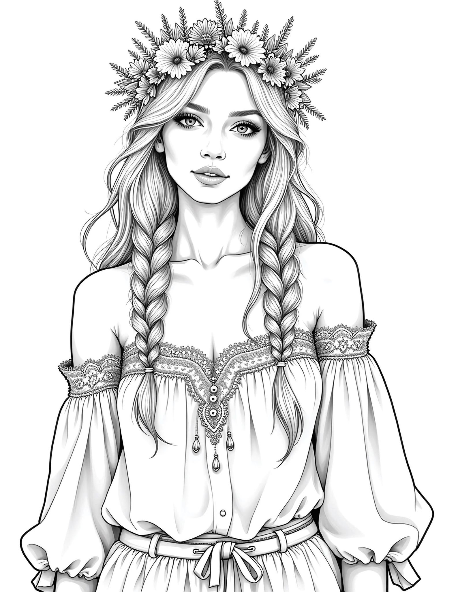 Elegant Woman Portrait Coloring Page: Printable Art Therapy (PDF) - Etsy