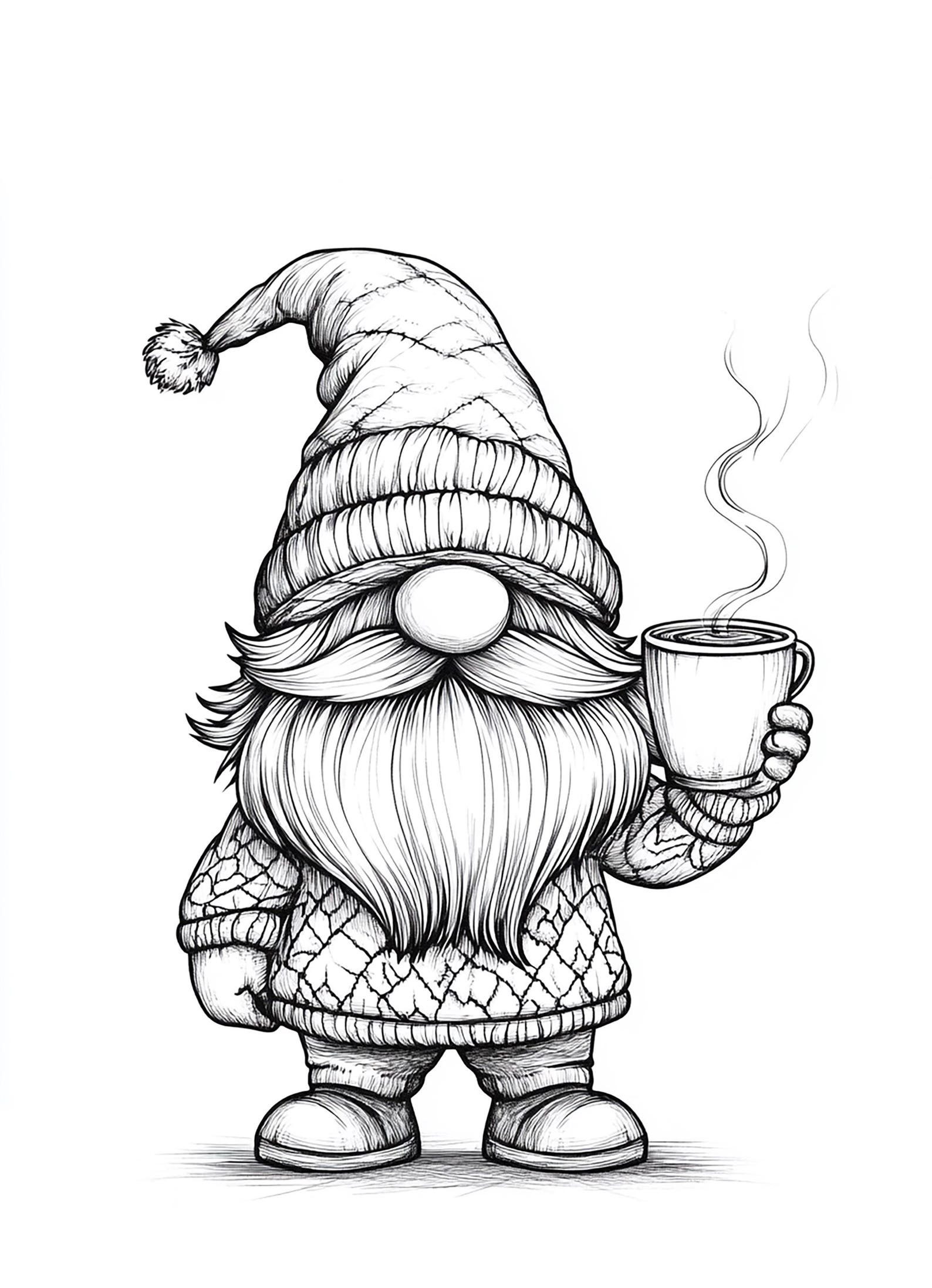 Cozy Gnome Coloring Page – Winter Gnome With Hot Drink - Etsy