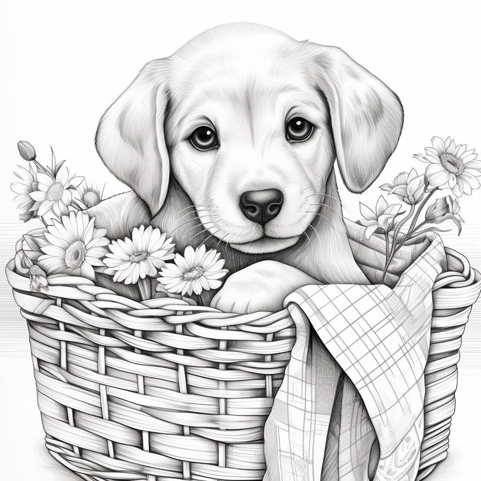 Adorable Puppy Coloring Page With Flowers & Butterflies – Printable ...